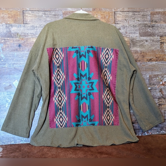 Hand Crafted | Tops | New Original Design Aztec Back Army Green Shacket ...